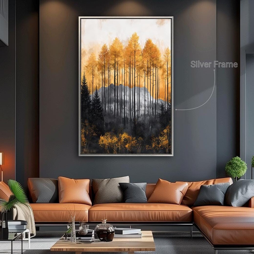 Abstract Forest Framed Canvas Wall Art Trees Painting Print Nature Wall ...