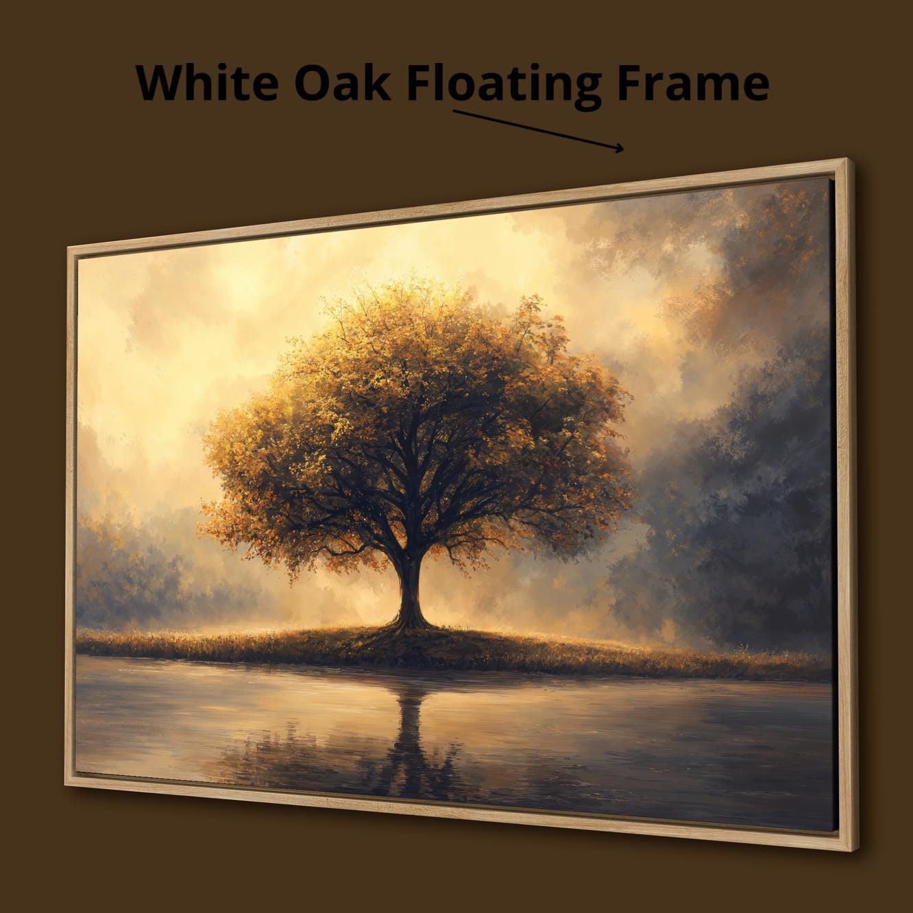 Solitary Tree on Reflective Lake Framed Canvas Wall Art Landscape ...