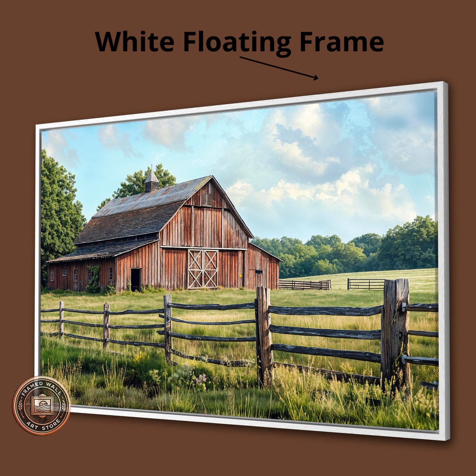 Old Building Farm Behind the Fence Framed Canvas Painting Print ...