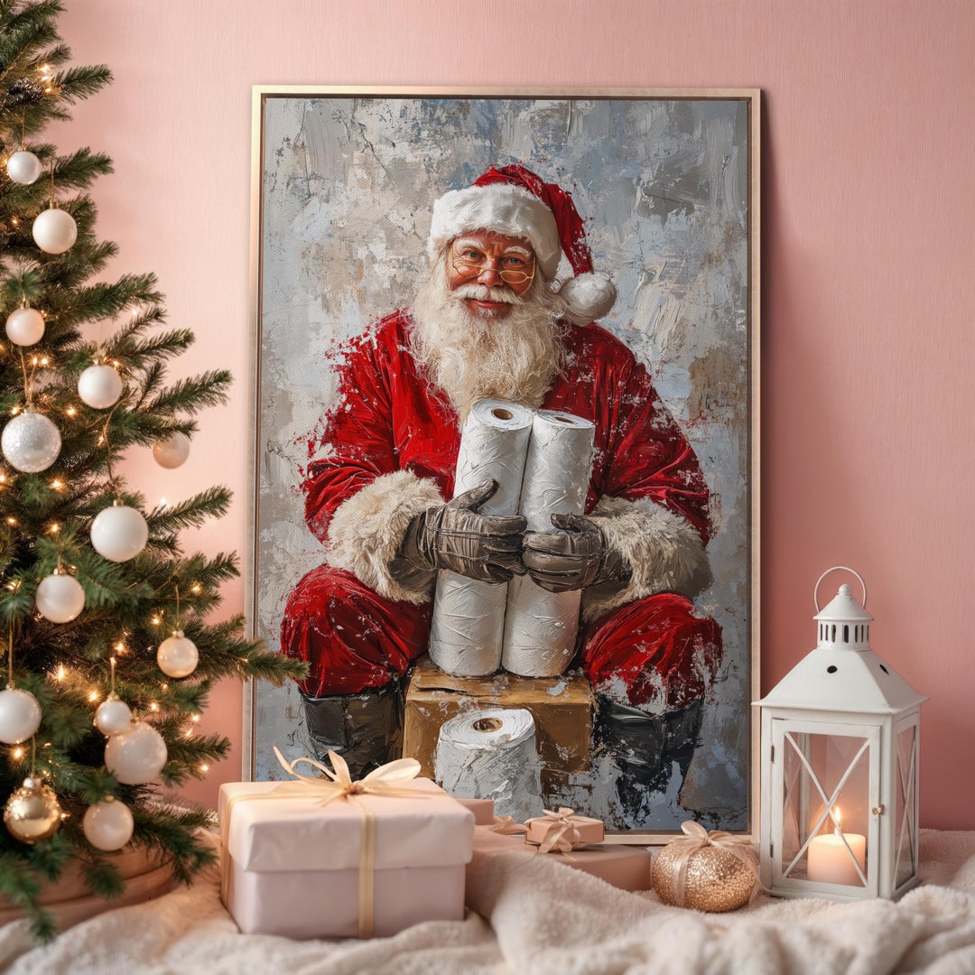 Santa Claus With Paper Towel Framed Canvas Wall Art Funny Santa ...