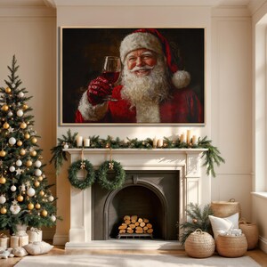 Santa Claus With Red Wine Framed Canvas Wall Art Christmas Santa ...