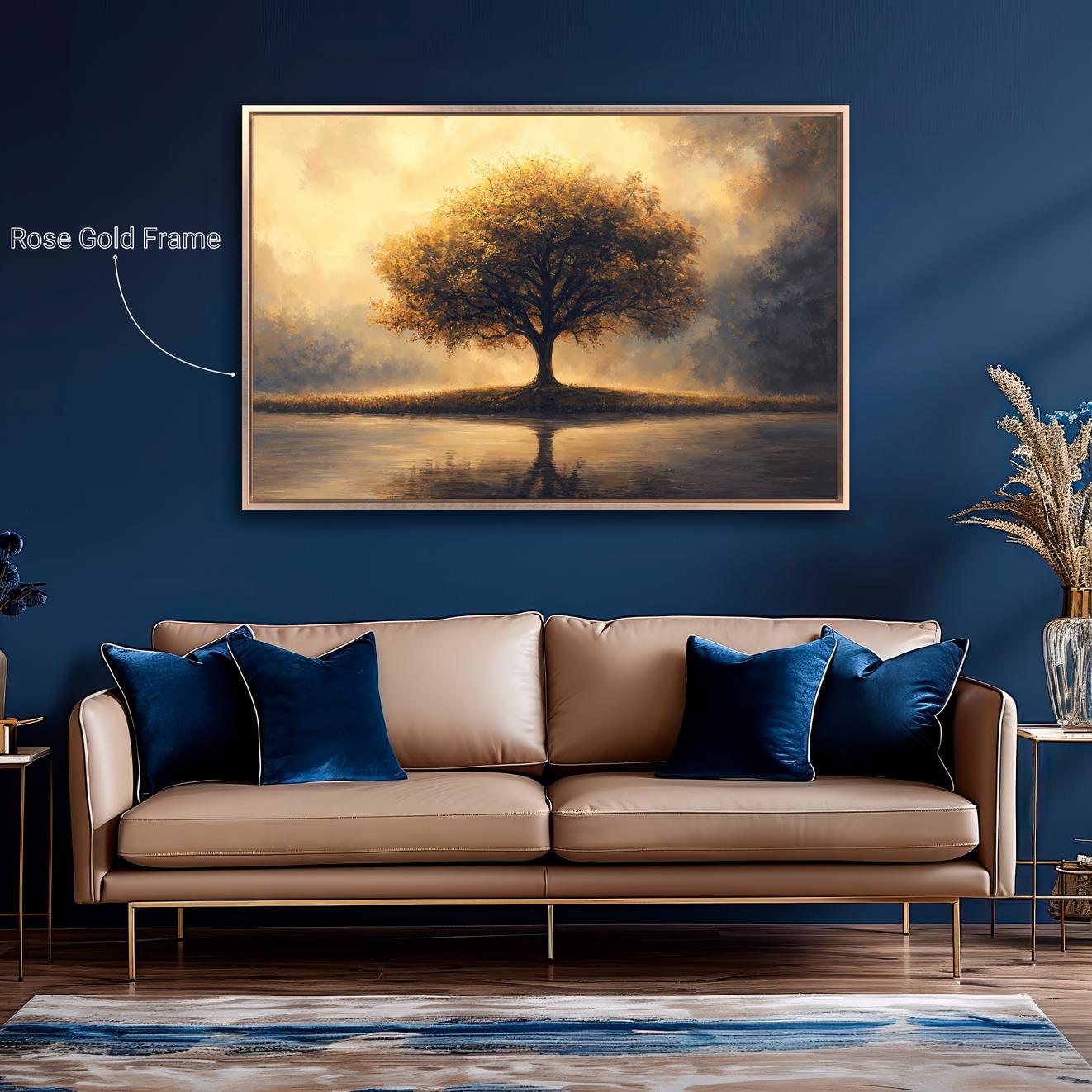 Solitary Tree on Reflective Lake Framed Canvas Wall Art Landscape ...