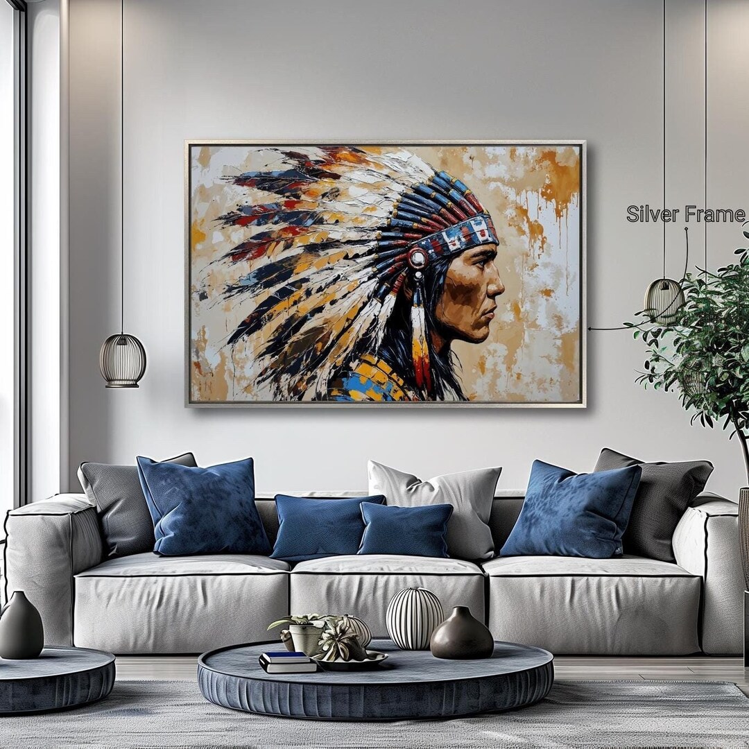 American Indian Chief Portrait Framed Canvas Wall Art Native American ...