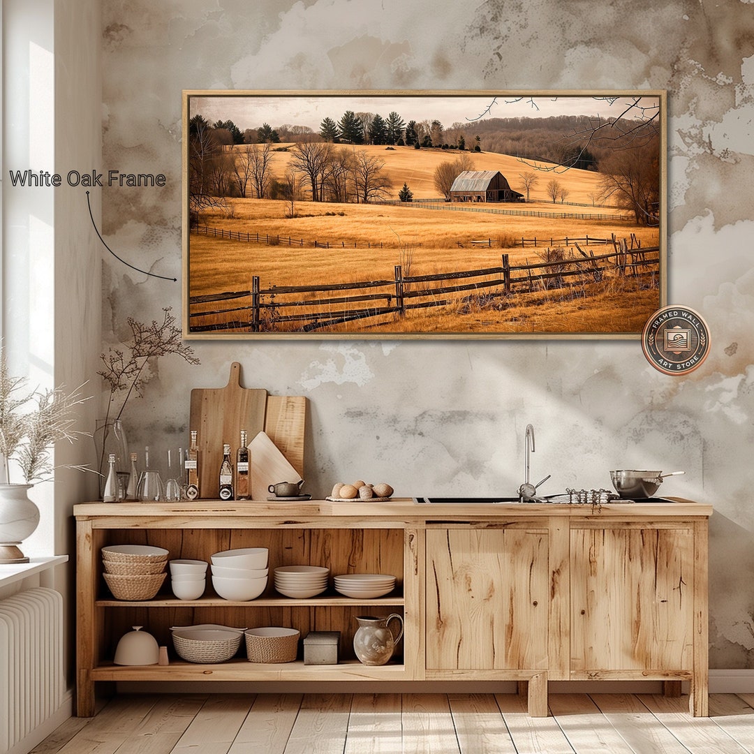 Rustic Countryside Barn Framed Canvas Wall Art Serene Farm Landscape ...