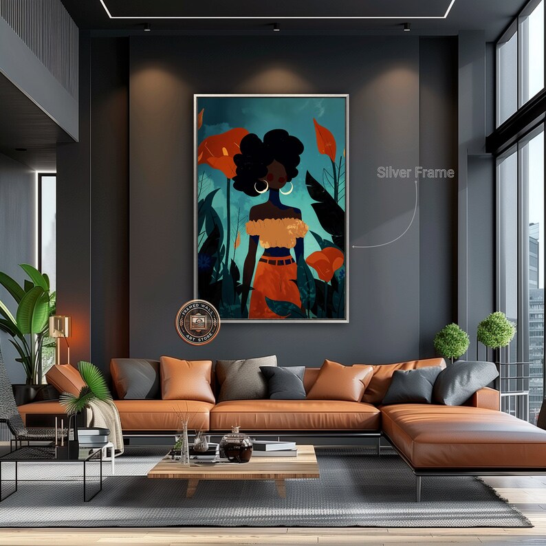 African American Girl Framed Canvas Wall Art Modern Black Woman Painting Print Boho Chic Wall ...