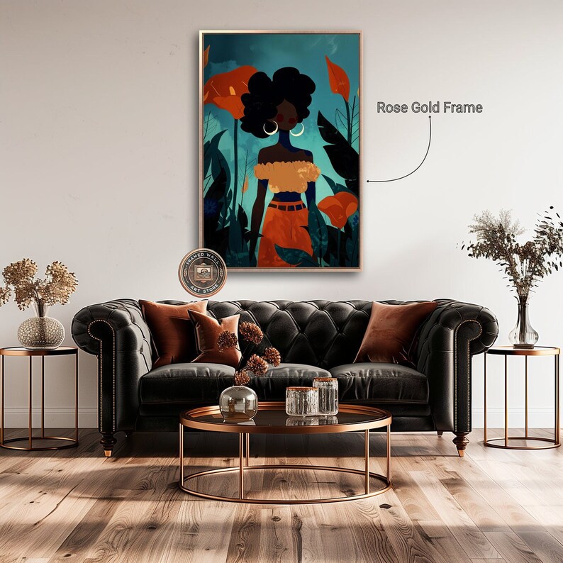 African American Girl Framed Canvas Wall Art Modern Black Woman Painting Print Boho Chic Wall ...