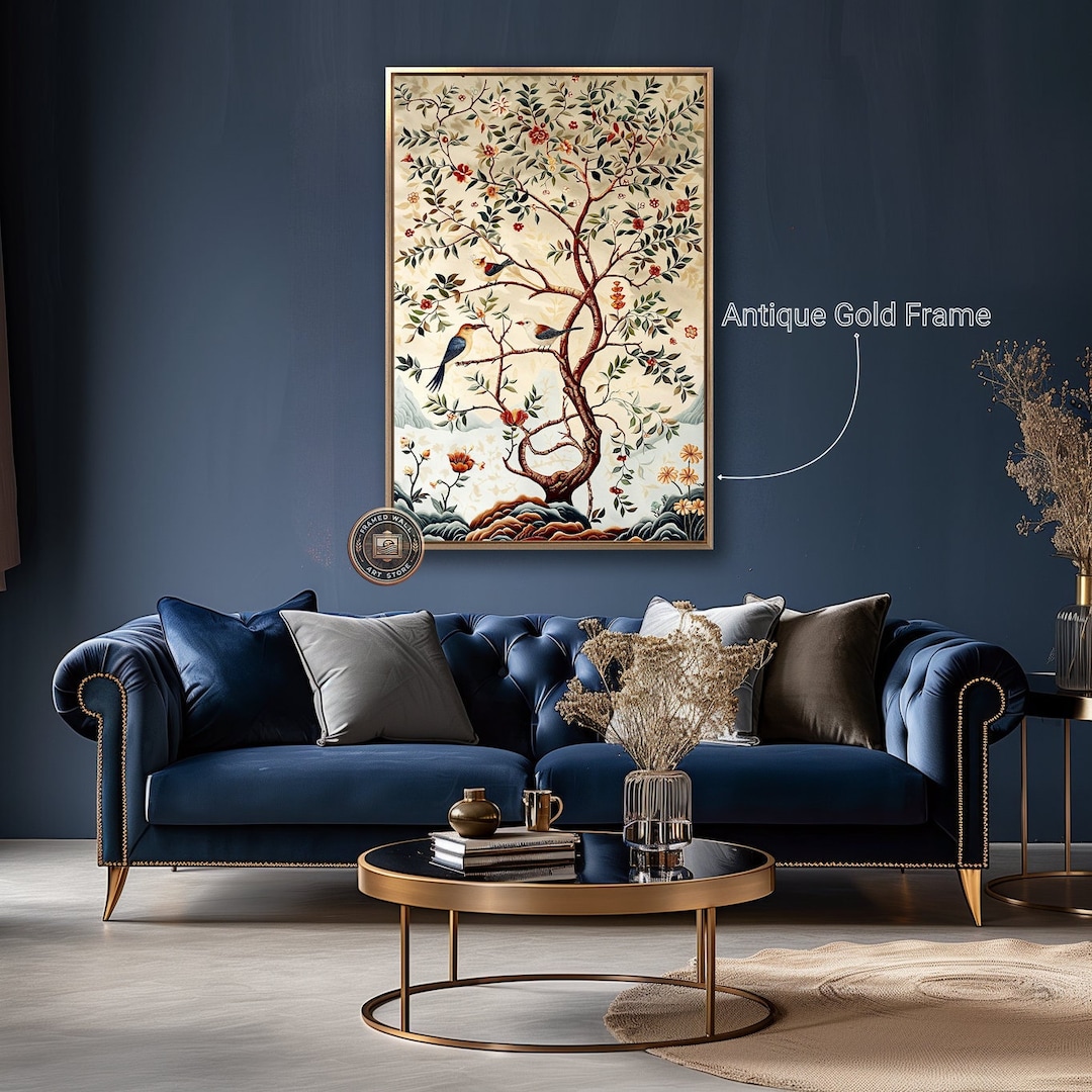 Botanical Garden Framed Canvas Print Birds on Branches Canvas Wall Art ...