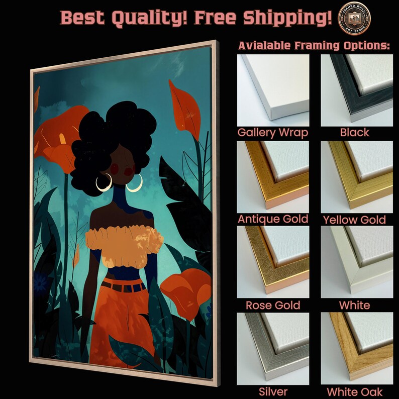 African American Girl Framed Canvas Wall Art Modern Black Woman Painting Print Boho Chic Wall ...