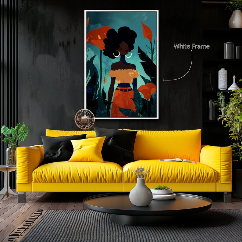 African American Girl Framed Canvas Wall Art Modern Black Woman Painting Print Boho Chic Wall ...