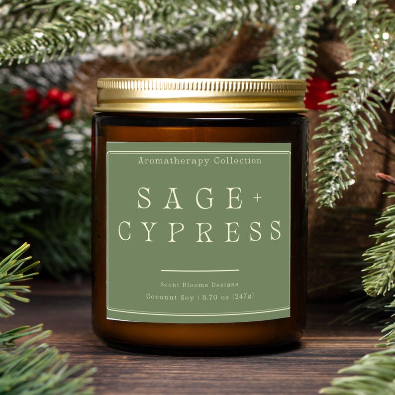 Sage + Cypress Aromatherapy Candle Scented Winter Scent Grounding ...