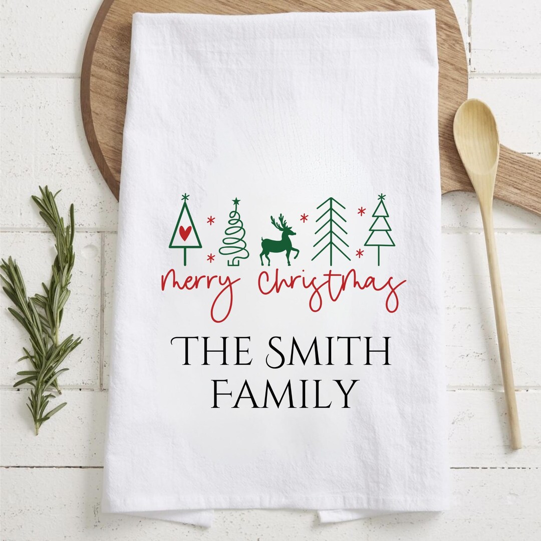 Personalized Christmas Trees Towel, Kitchen Tea Towel Gift, Custom Tea ...