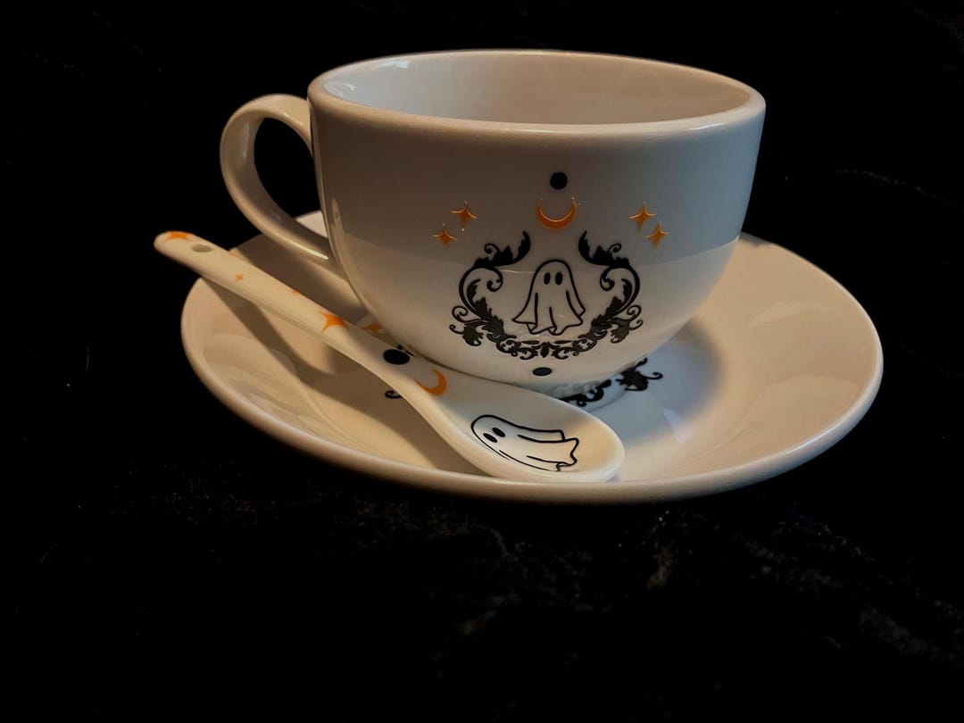 Fancy Ghost Tea Cup and Saucer With Spoon - Etsy
