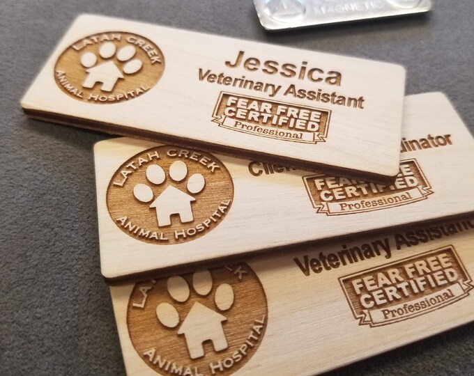 Engraved Wood Name Badges With Magnetic or Pin Fasteners - Etsy
