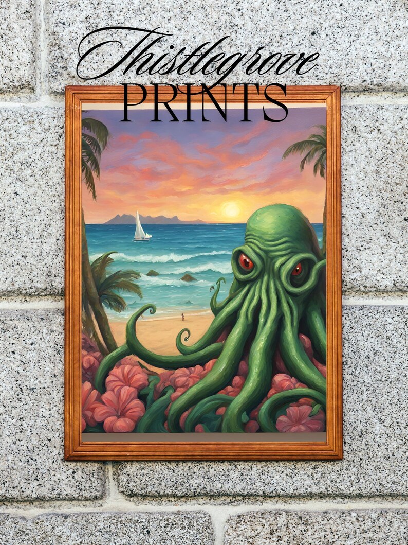 Retro Hawaiian Inspired Cryptid Painting - Digital Print 18x24inches ...