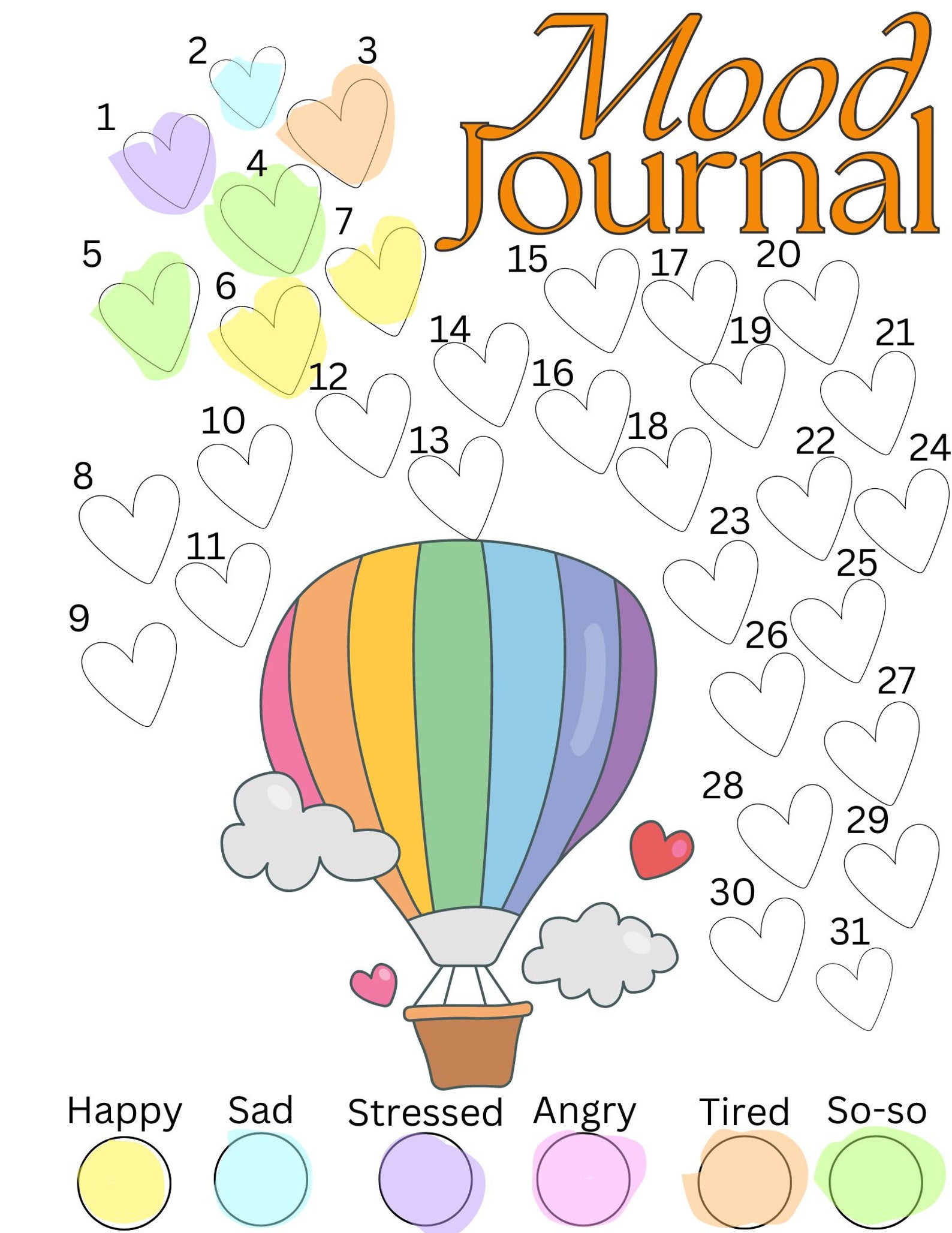 Hot Air Balloon Mood Tracker – Printable Coloring Journal (PDF) - Etsy