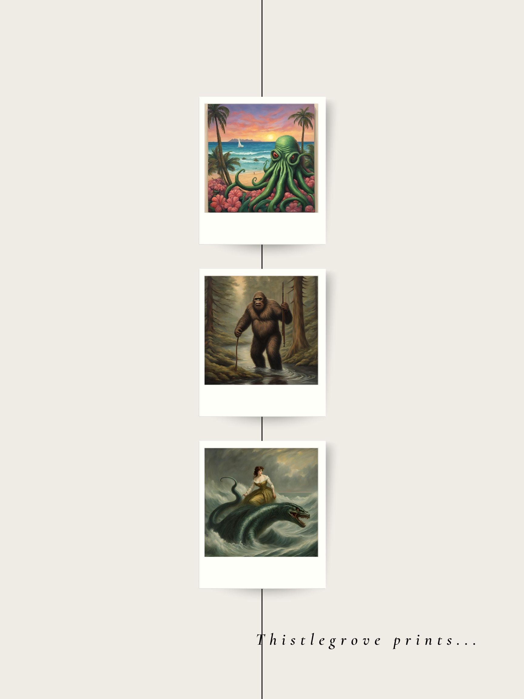 Retro Hawaiian Inspired Cryptid Painting - Digital Print 18x24inches ...