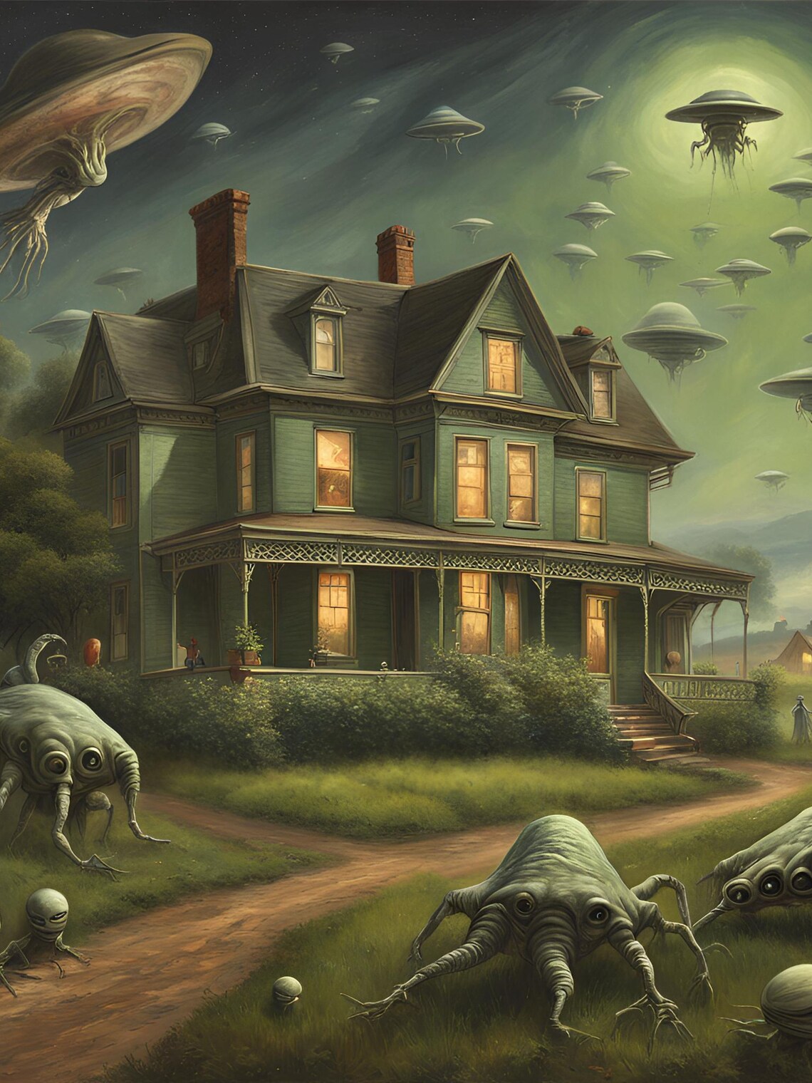 Victorian Inspired Alien Farmhouse Painting - Digital Print 18x24inches ...