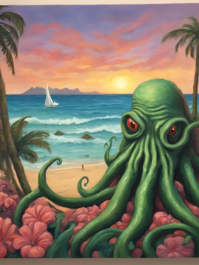 Retro Hawaiian Inspired Cryptid Painting - Digital Print 18x24inches ...