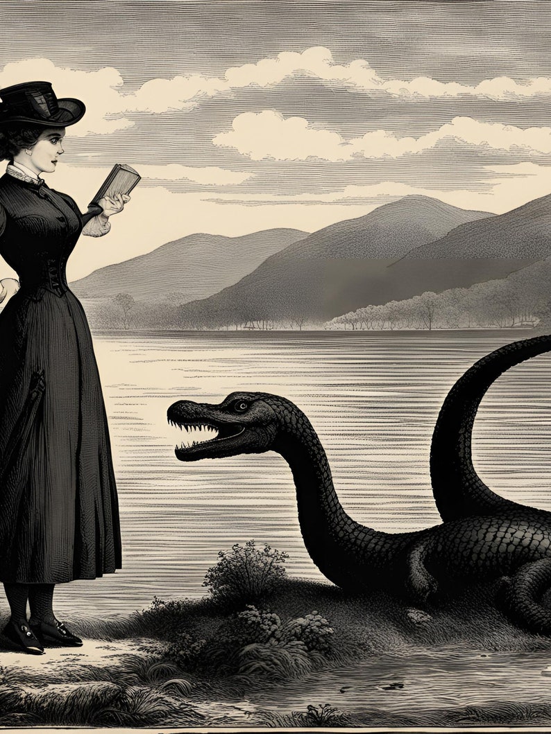 Victorian Inspired Cryptid Black and White Painting- Digital Print ...