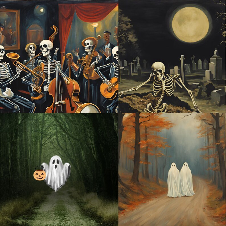 Halloween 3x3 Stickers Ghosts, Skeletons and Black Cats for Laptops ...