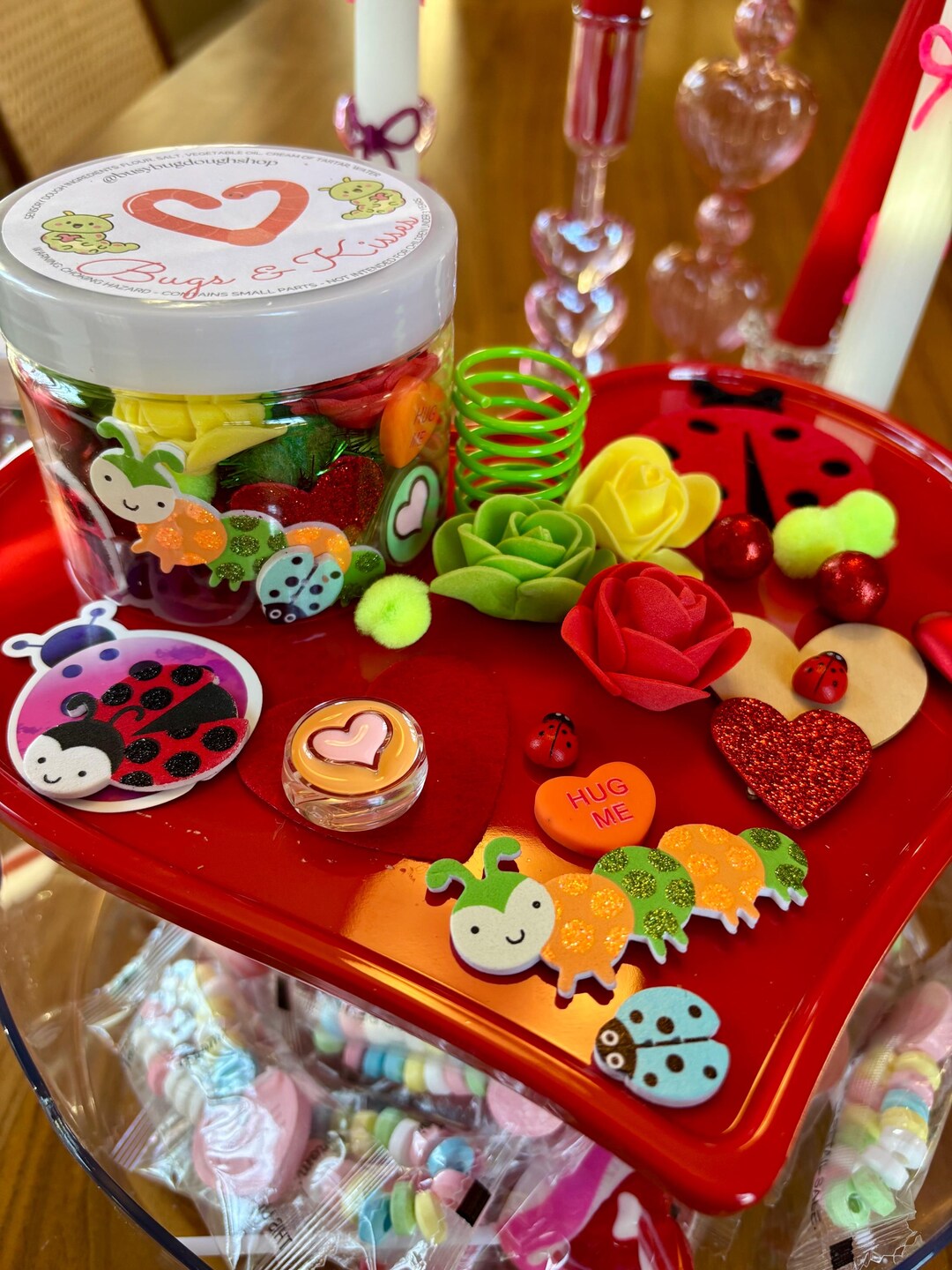 Busy Jar Sensory Play Dough Accessories Bugs & Kisses Valentines Gift ...