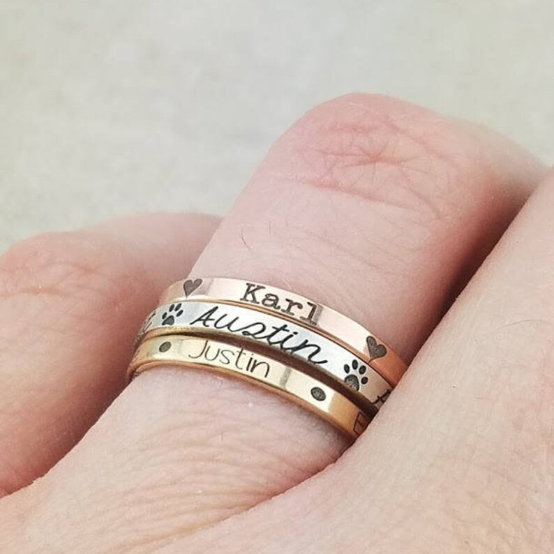 Mothers Day Gift Personalized Name Ring Stacking Rings - Etsy