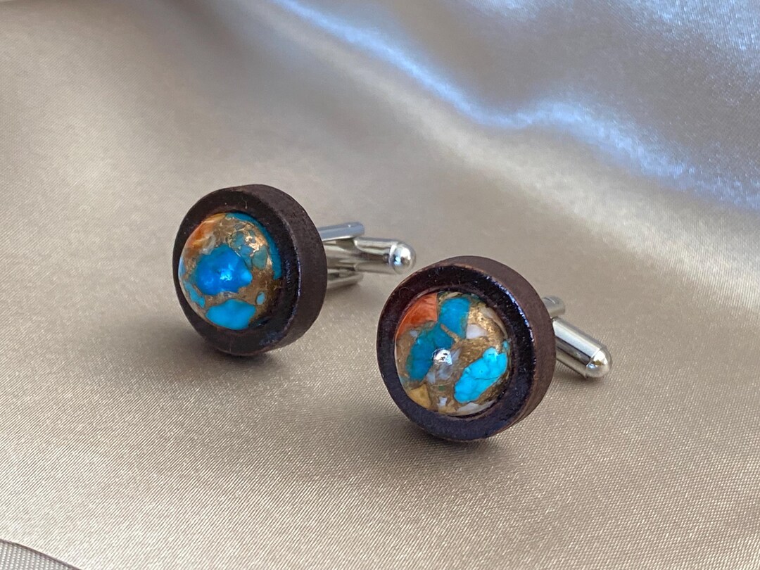 Handmade Spiny Oyster Turquoise Cufflinks, Walnut Wood, Gift for Him - Etsy