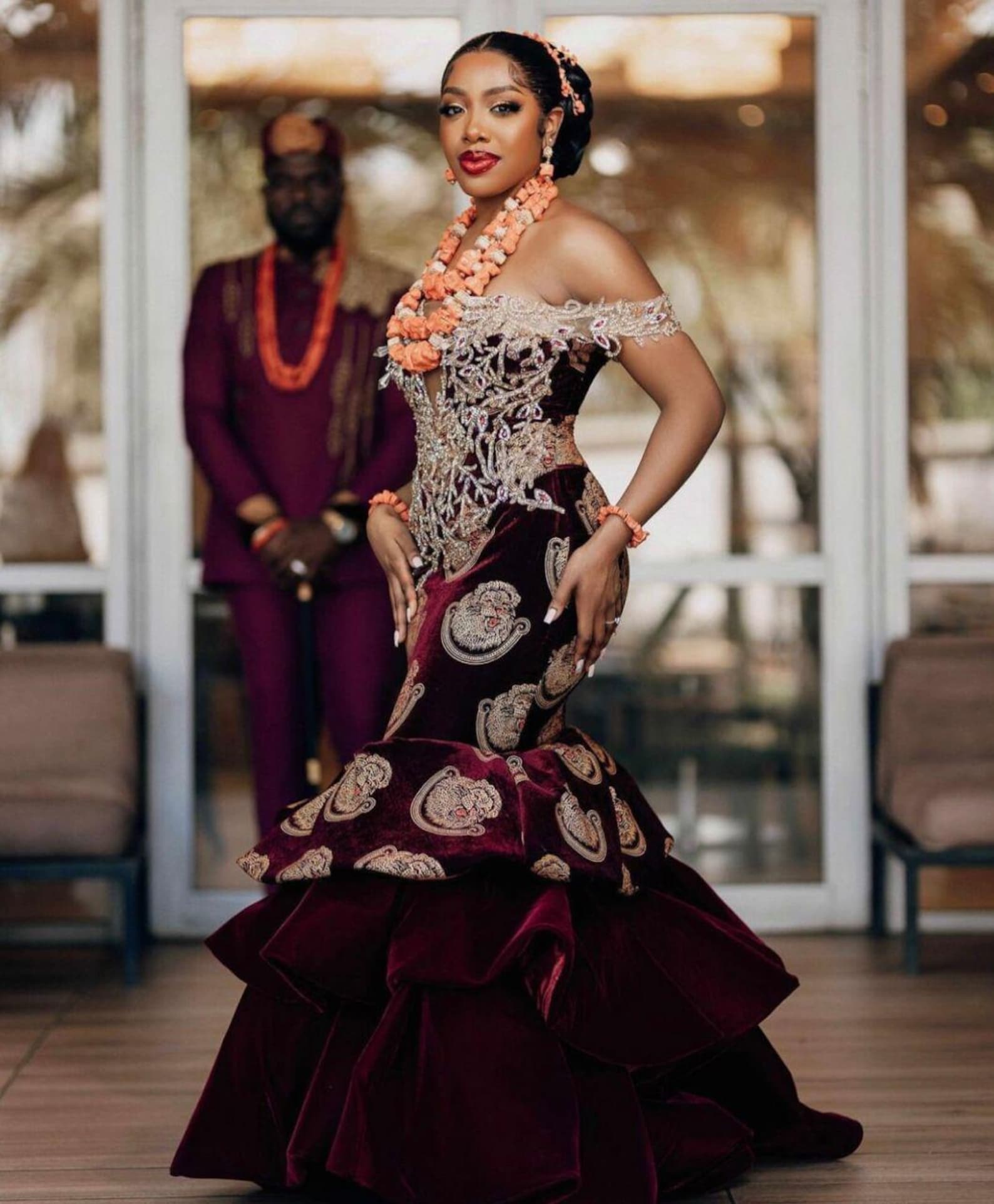 Red Maxi Isiagu Dress for African Brides and Igbo-themed Parties ...