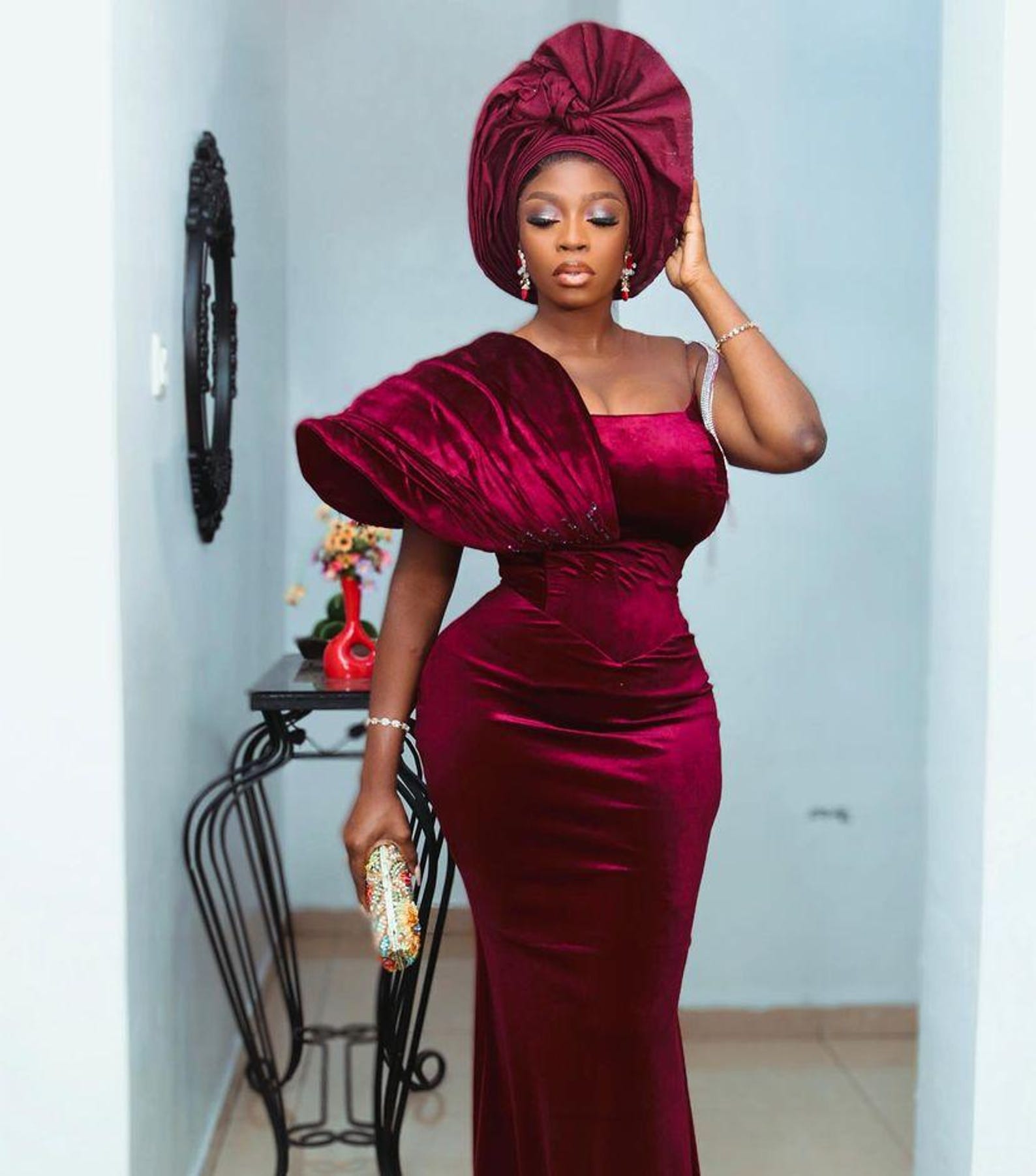 Elegant Maxi Maroon Colour Elegant Evening Lace Gown for Weddings and ...