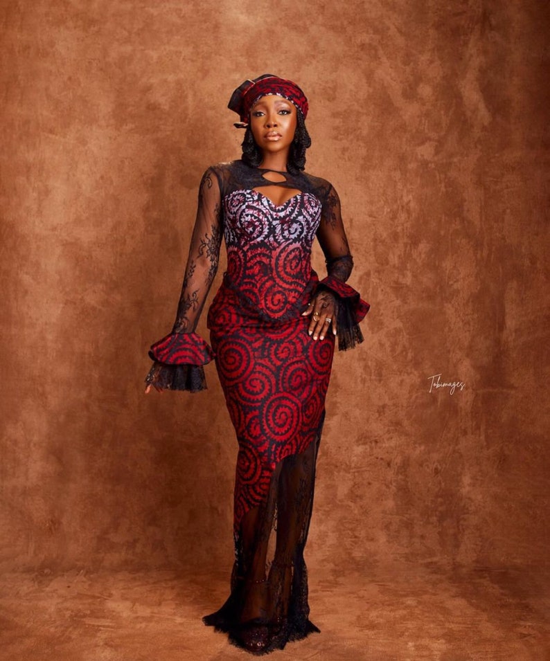 Modest African Print Skirt and Blouse Set With Lace Design, Traditional ...