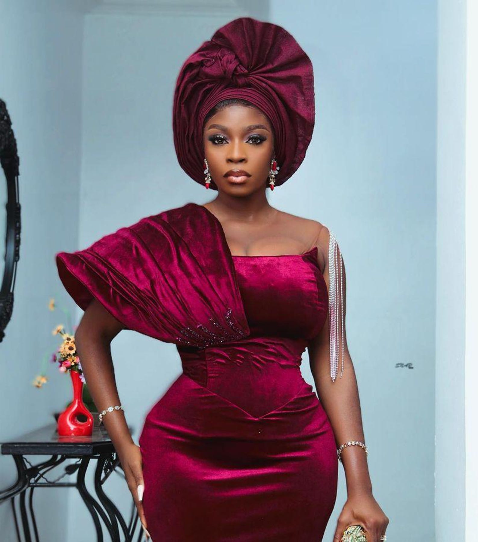 Elegant Maxi Maroon Colour Elegant Evening Lace Gown for Weddings and ...