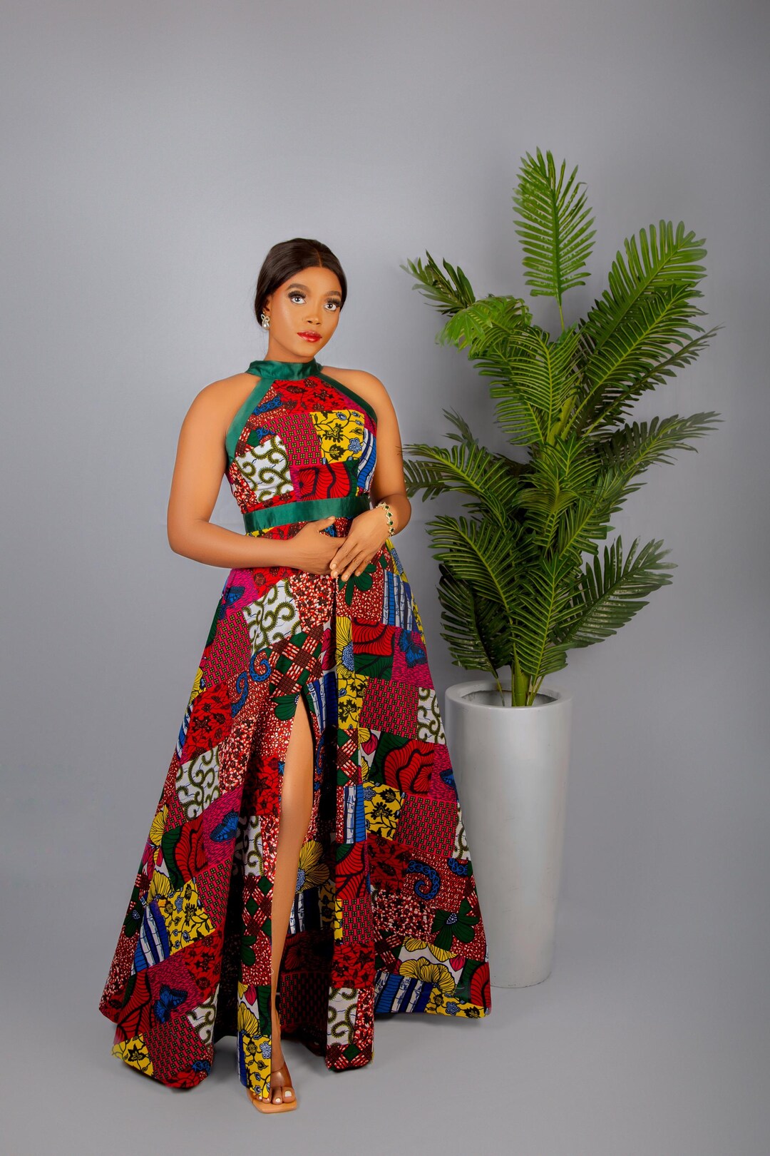 Elegant African Print Dress With Slit, Contemporary Ankara Maxi Dress ...