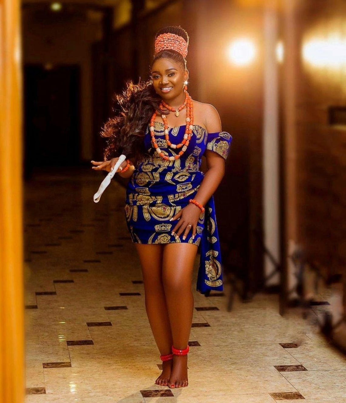 Blue Mini Isiagu Dress for African Brides and Igbo Themed Parties ...