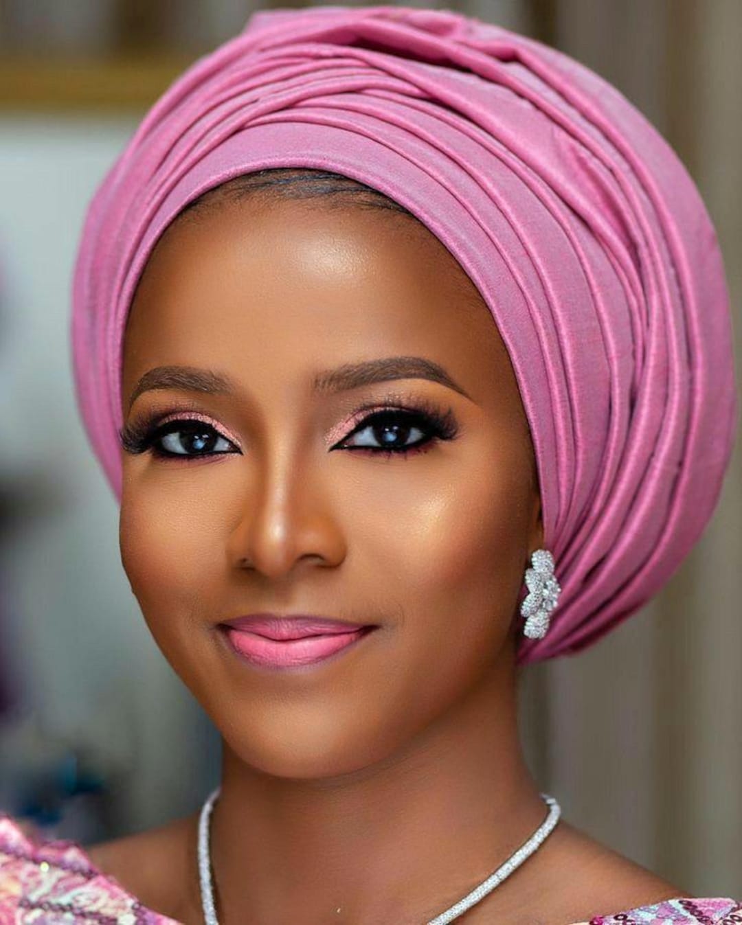 Elegant Pink Autogele: Pre-tied African Headwrap - Etsy