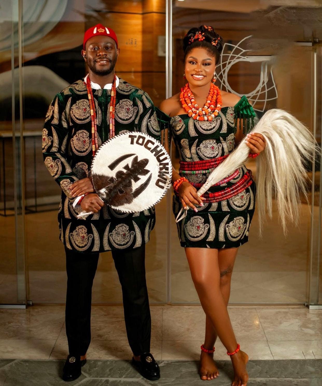 Matching Isiagu Couple Attire, Traditional Igbo Wedding Outfit ...