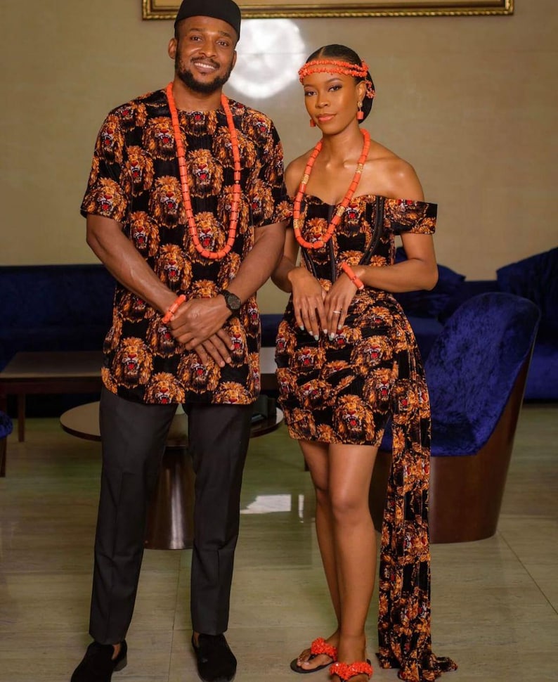 Black and Red Isiagu Outfit: Igbo Couple Traditional Wedding Attire - Etsy
