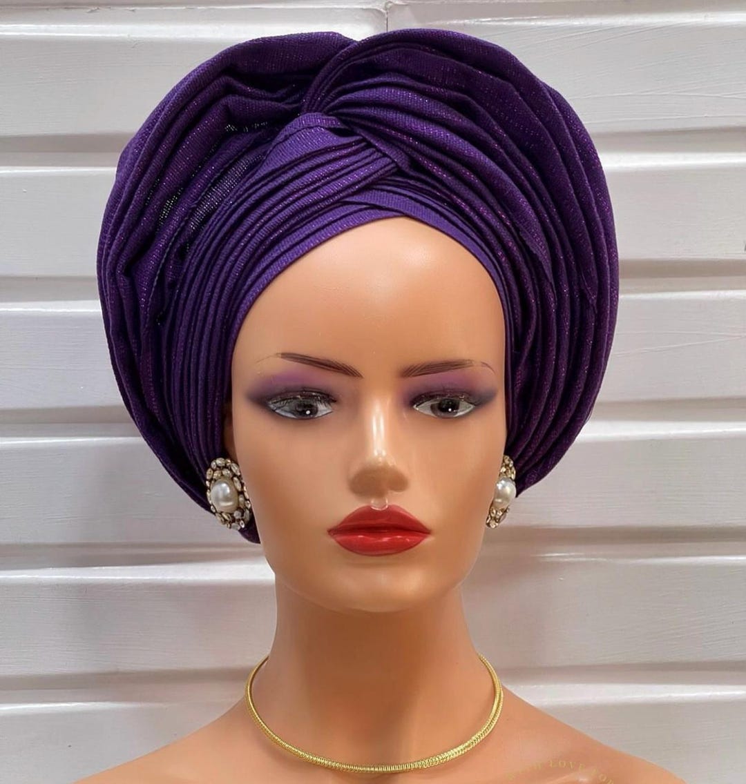 Elegant Purple Auto Gele – Ready-to-wear African Headwrap for Weddings ...