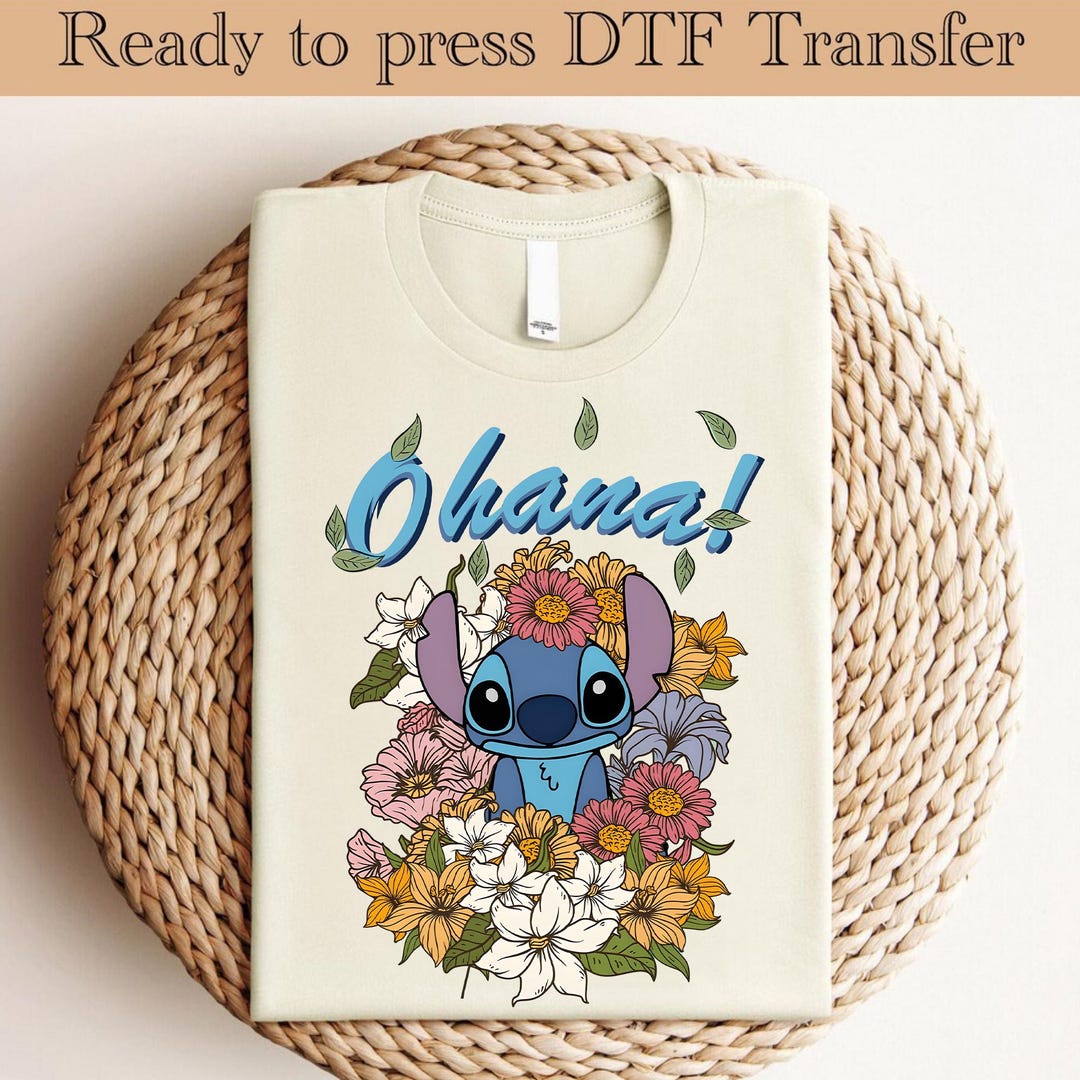 Stitch With Flowers Ready to Press, Disney Heat Transfer, Disney Summer ...