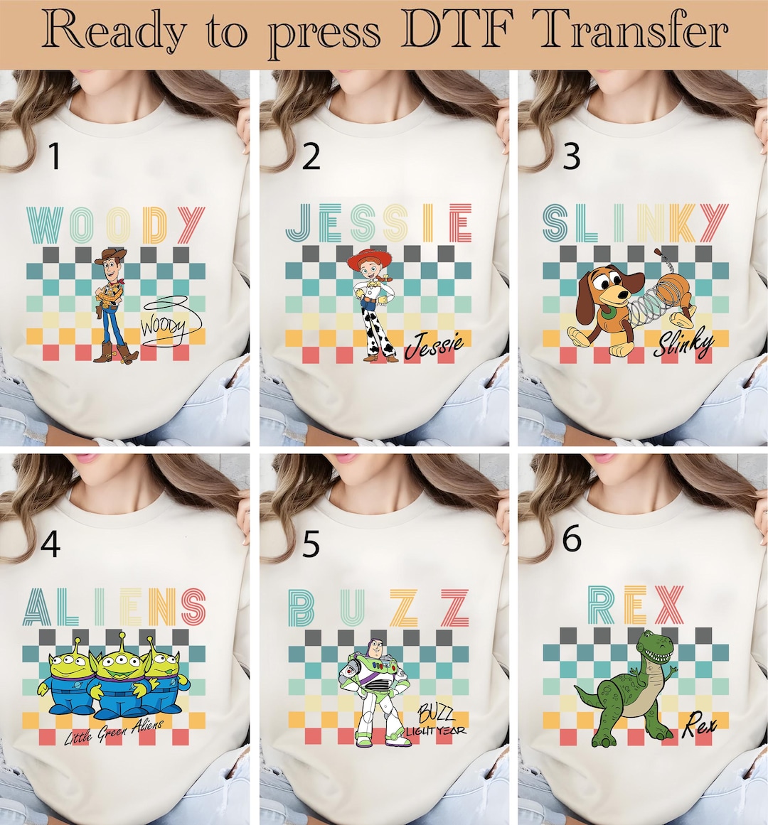 Toy Story Characters Ready to Press, Disneyland DTF Transfers, to ...