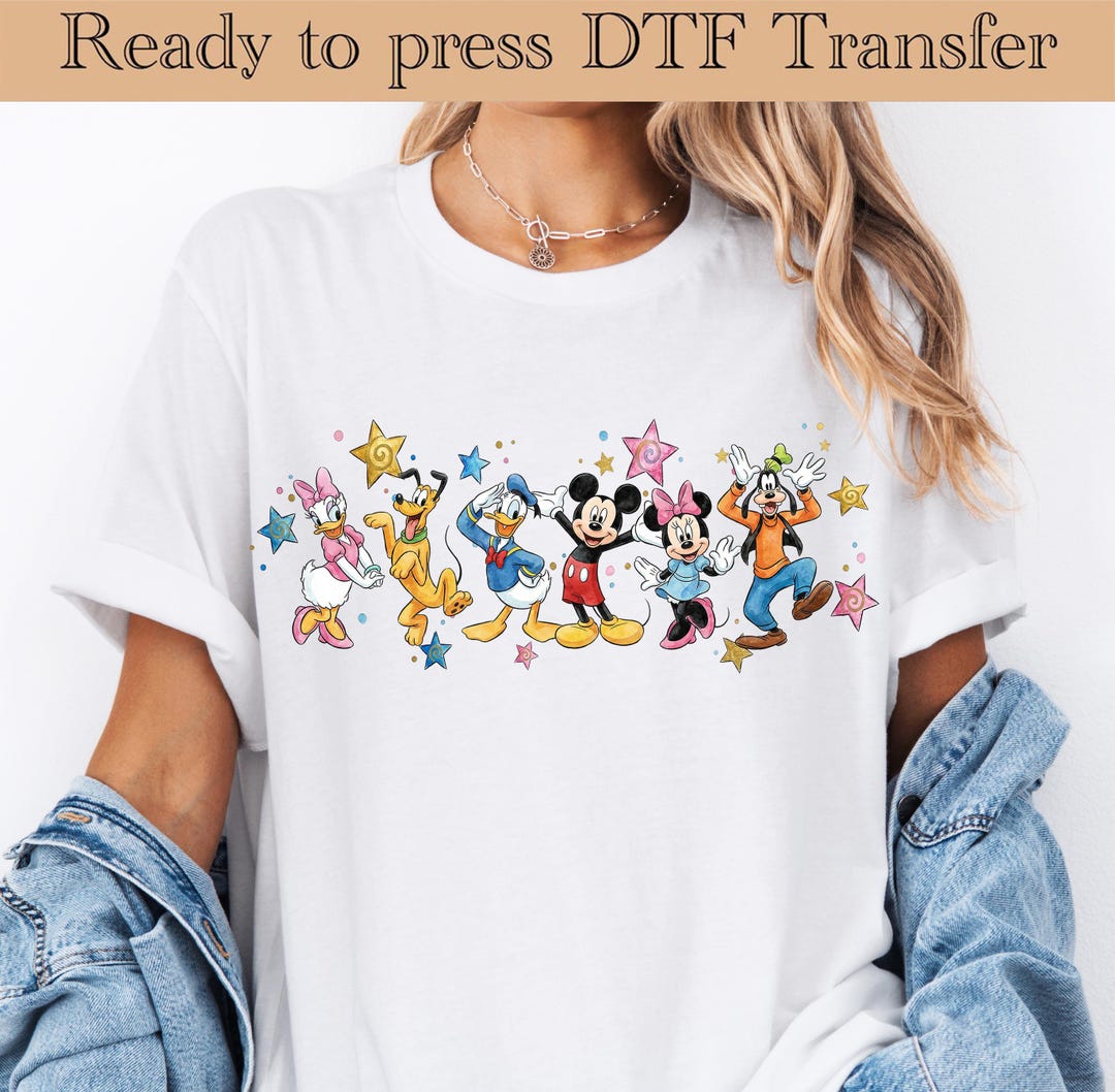 Retro Disney Characters DTF Transfer, Mickey and Friends Retro Ready to ...