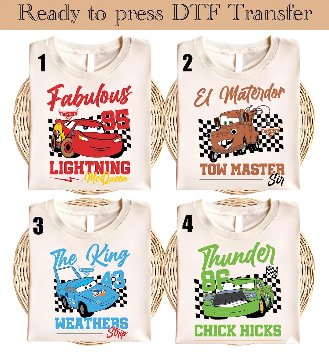 Cars Ready to Press Cars Movie Transfers, Mcqueen and Friends DTF ...