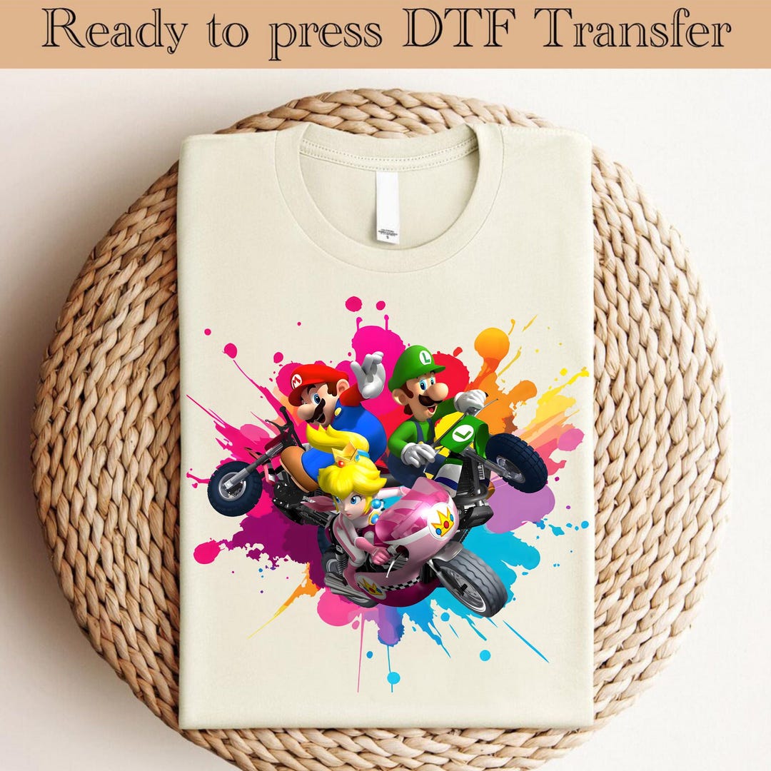 Super Mario Motorcycle DTF, Super Mario Character Ready to Press, Super ...