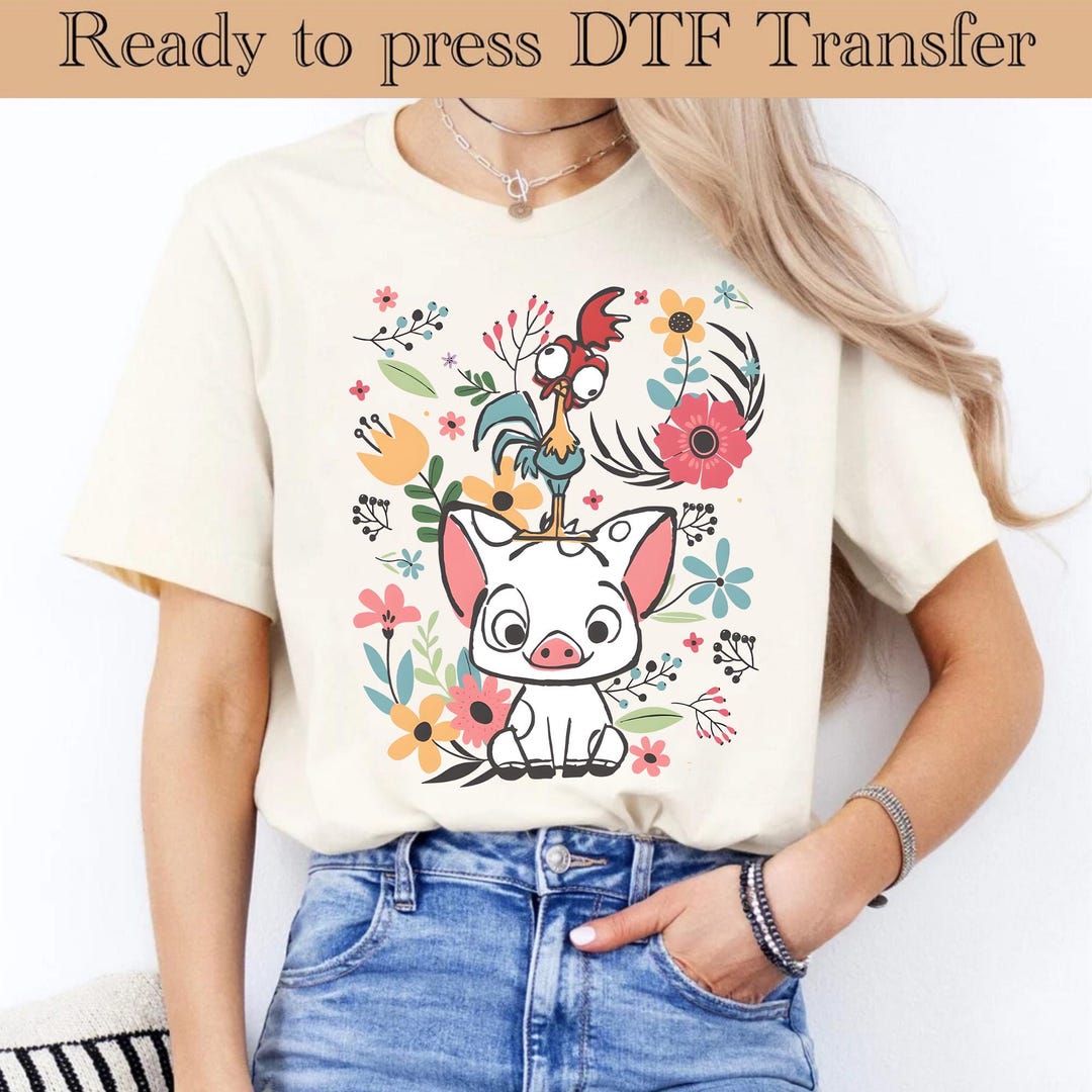 Disney Moana Pua and Hei Hei Floral DTF, Disney Moana Ready to Press ...