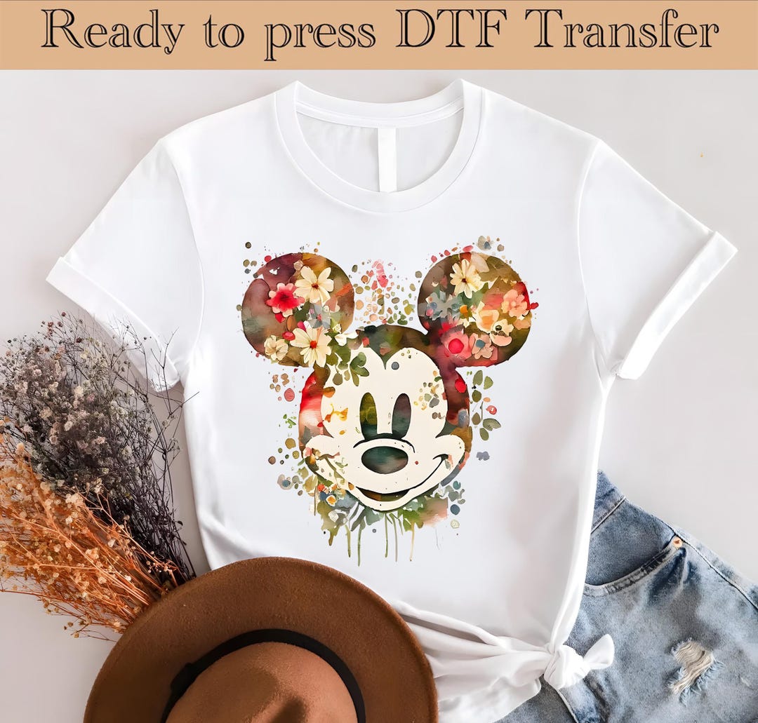 Mickey Mouse Flowers DTF, Mickey Mouse Heat Transfer, Disneyworld DTF ...