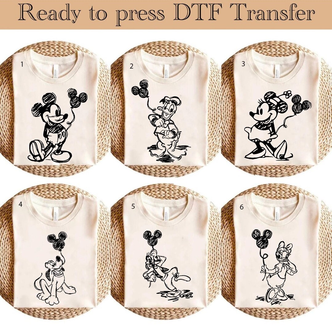 Disney Characters Pencil Drawing DTF ,mickey and Friends Ready to Press ...