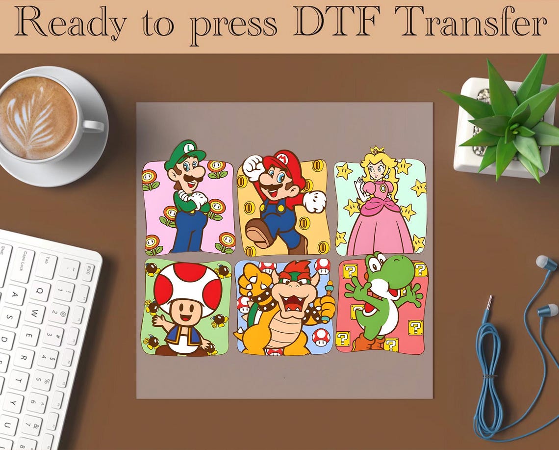 Super Mario Family DTF, Super Mario Character Ready to Press, Super ...