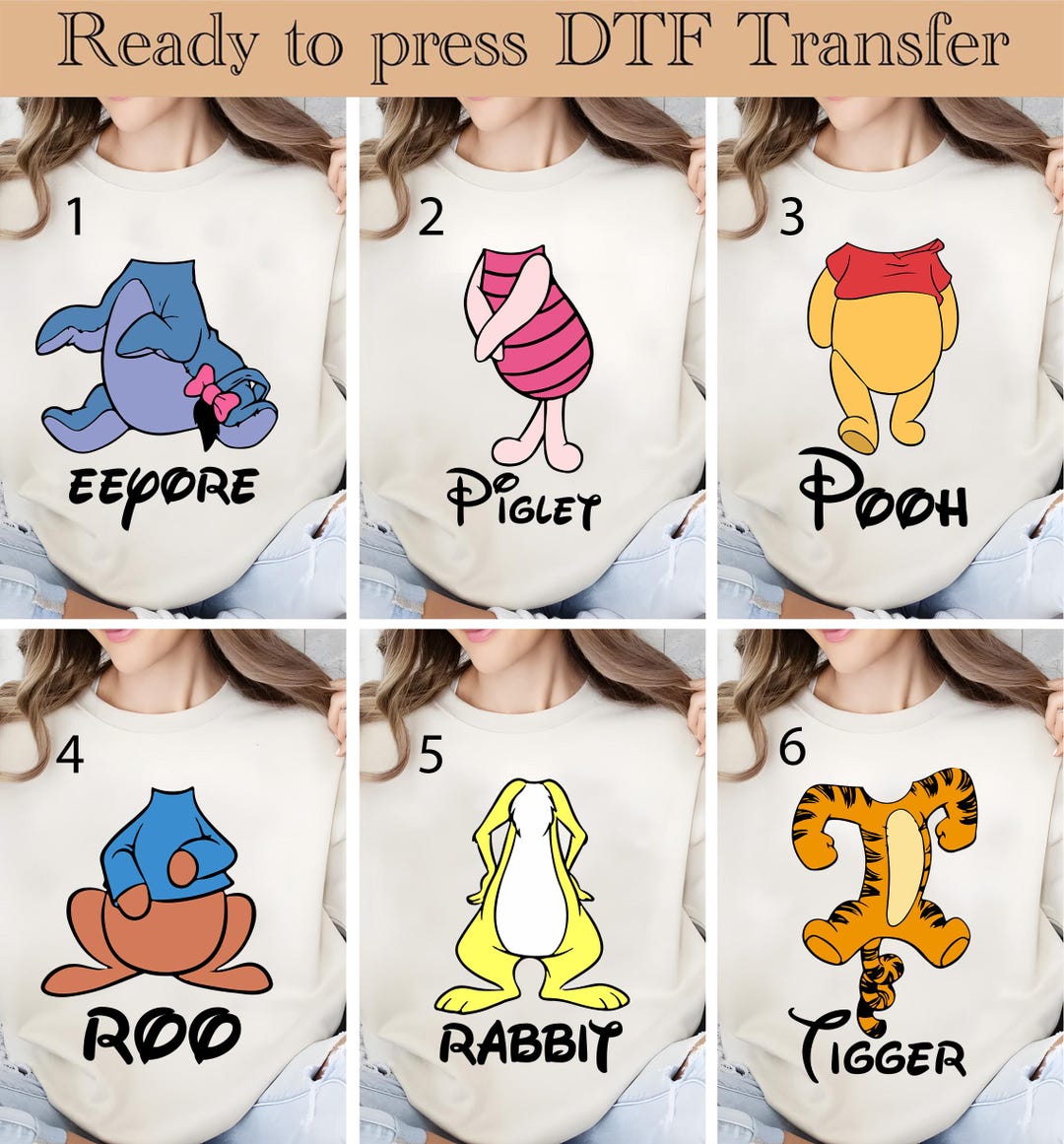 Winnie the Pooh Characters Body DTF Transfer, Disney Ready to Press ...