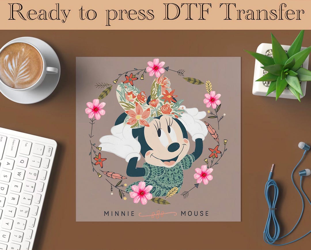 Minnie Mouse Heat Transfer, Minnie Mouse and Flowers DTF, Disney ...