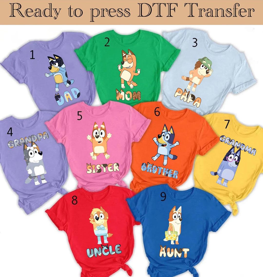 Bluey Family DTF Transfer, Bluey Ready to Press, Blue Dog DTF, Bluey ...