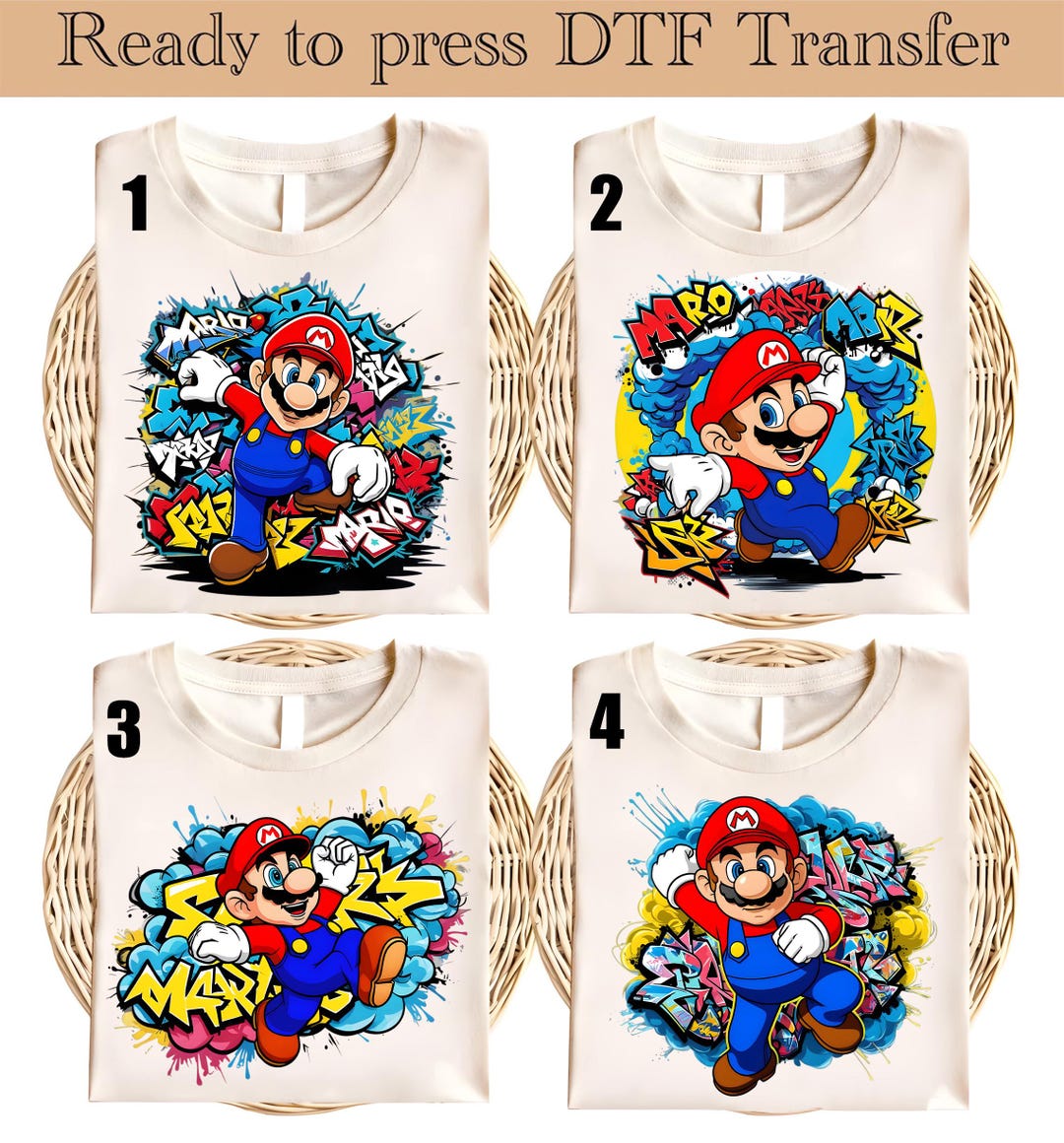 Super Mario Graffiti DTF, Super Mario Character Ready to Press, Super ...